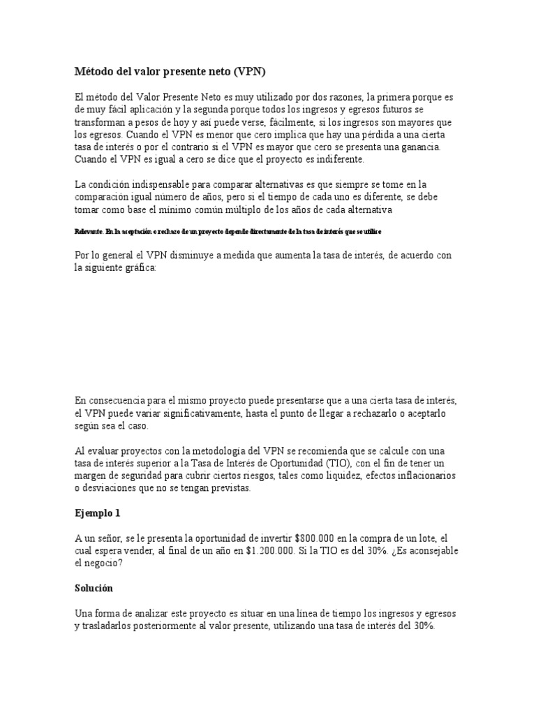 Metodo Del Valor Presente Neto | PDF | Tasas de interés | Valor presente neto