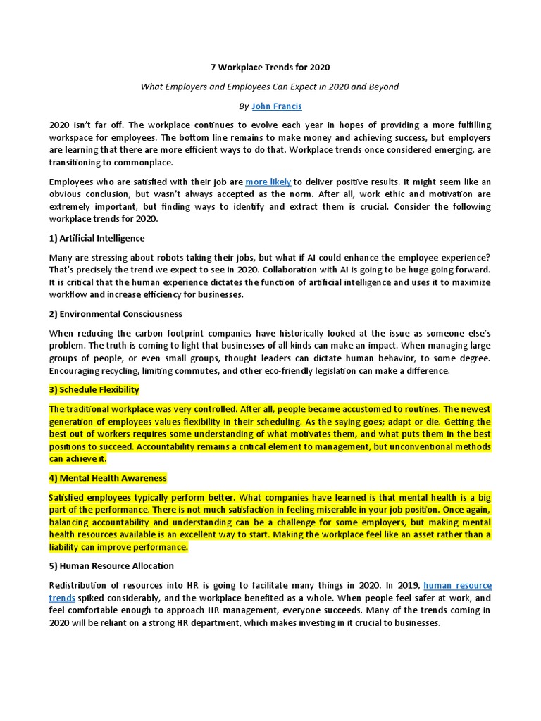 2020 Workplace Trends Overview | PDF | Employment | Human Resource ...