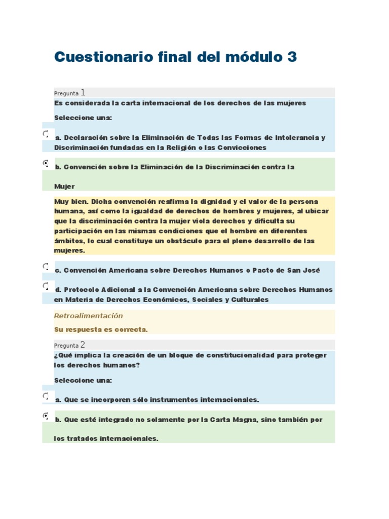 Cuestionario Final Del Módulo 3 | PDF | Derechos humanos | Convenio europeo de derechos humanos