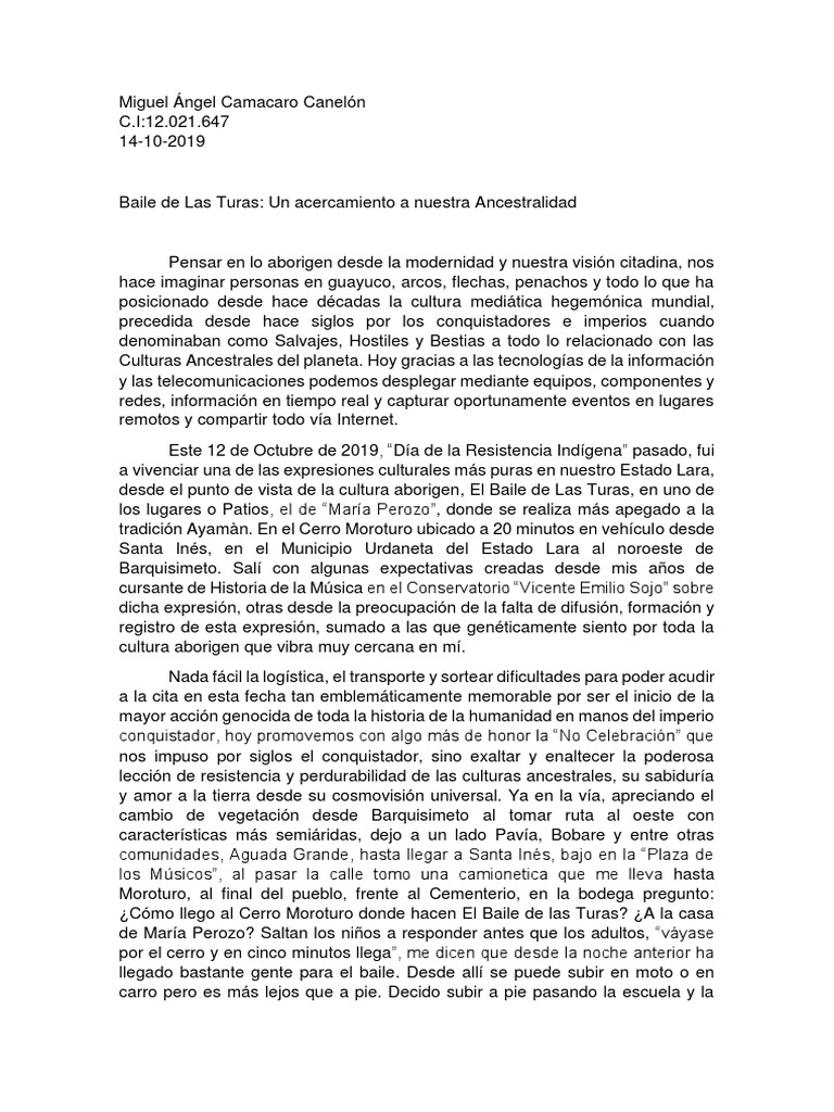 Ensayo Baile Las Turas | PDF | Rituales | Naturaleza