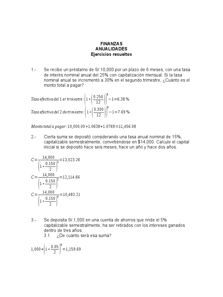 Finanzas - Ejercicios | PDF | Interés | Economias