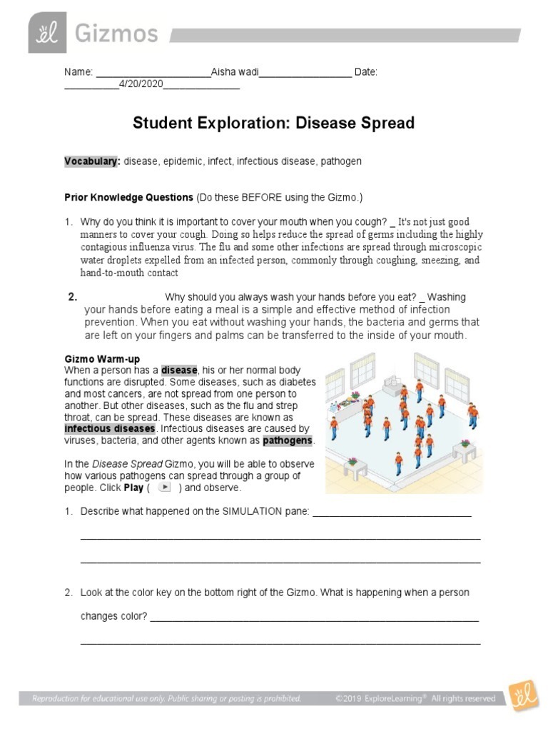 DiseaseSpread Gizmo Exploration Worksheet | PDF | Infection | Pathogen