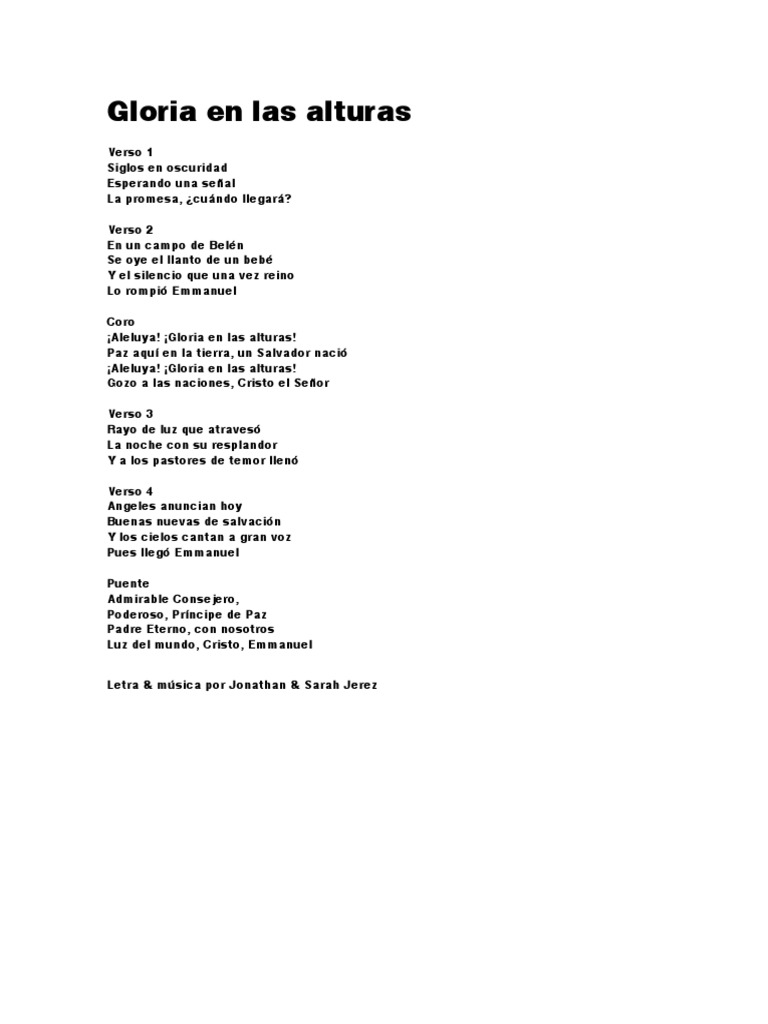 Letra Canto - Gloria en Las Alturas | PDF
