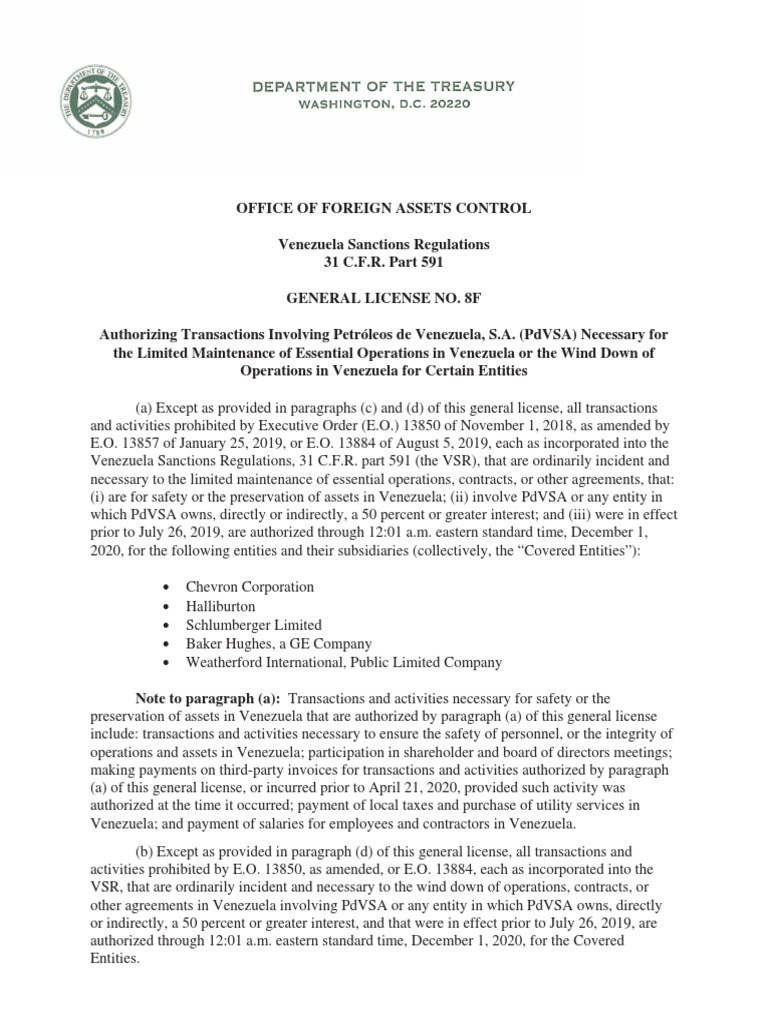 Licencia Ofac Venezuela | Office Of Foreign Assets Control | Payments