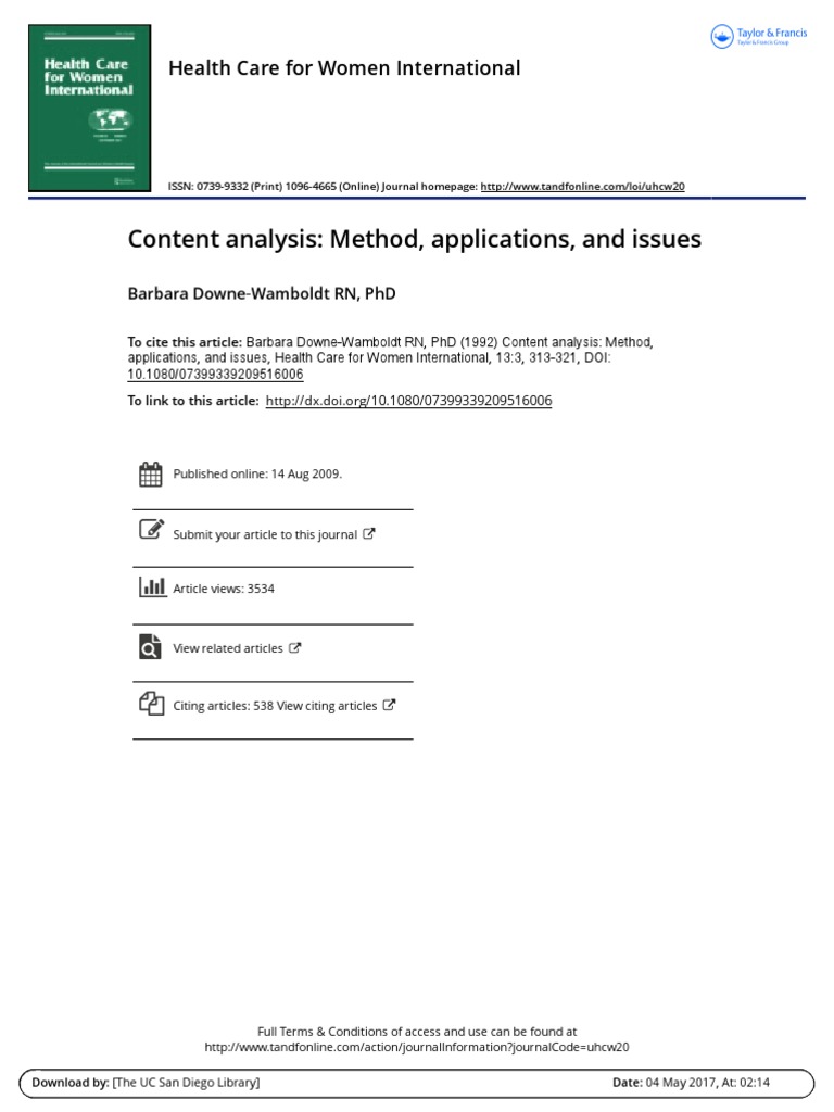 Content Analysis: Method, Applications, and Issues: Health Care For ...