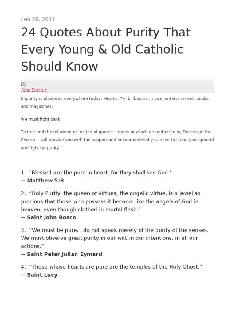 24 Quotes About Purity | PDF | Augustine Of Hippo | Virtue