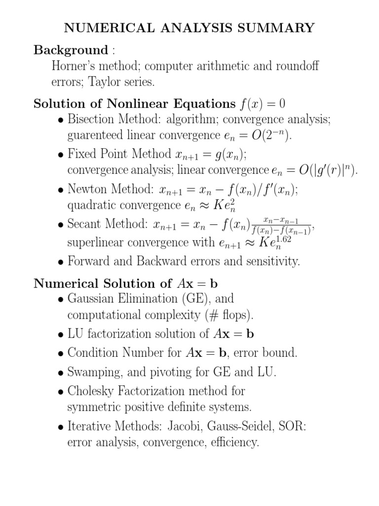 Summary | PDF | Numerical Analysis | Mathematical Analysis