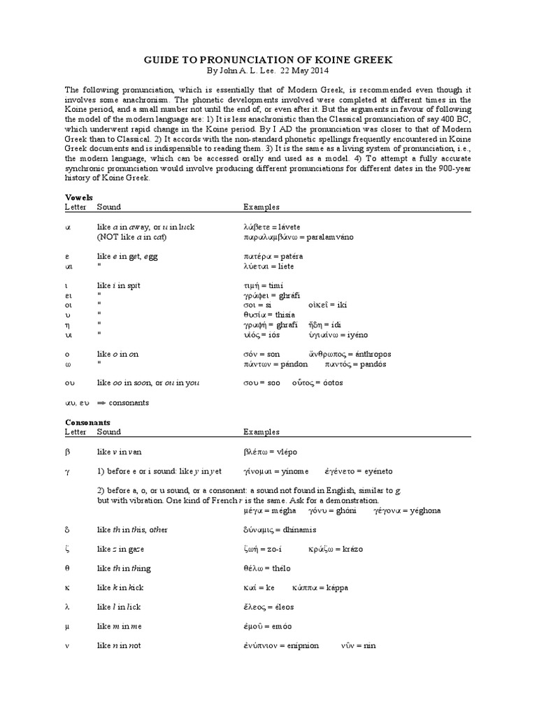 Guide To Pronunciation of Koine Greek PDF | PDF | Stress (Linguistics ...