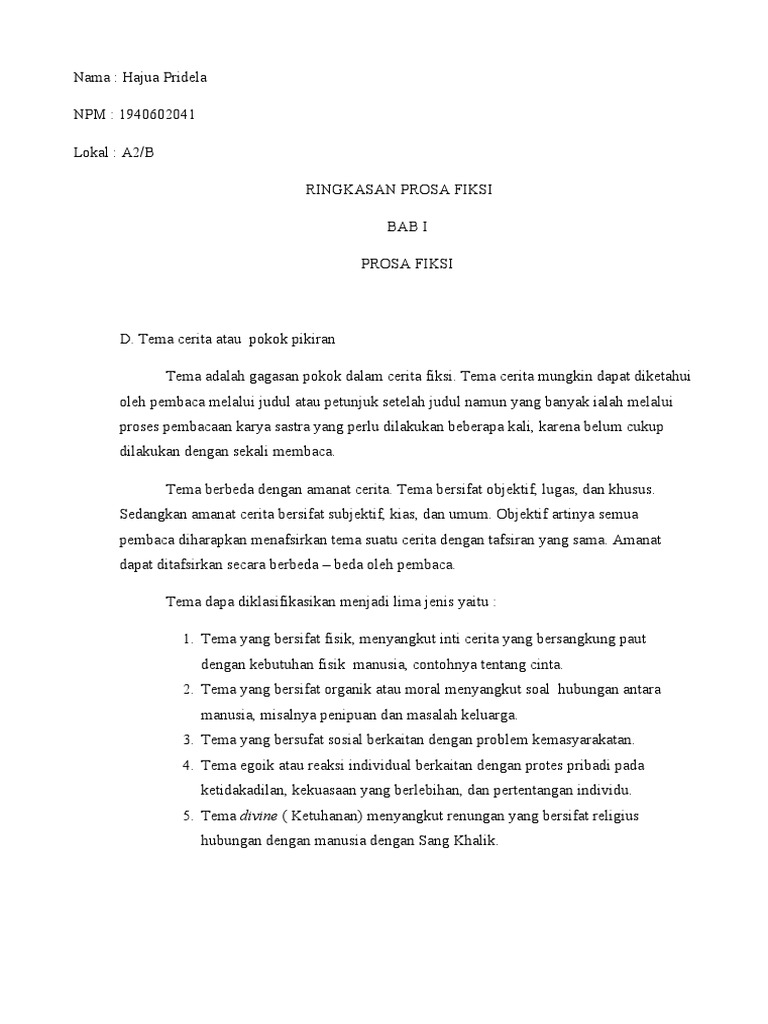 Ringkasan Apresiasi Prosa Fiksi | PDF