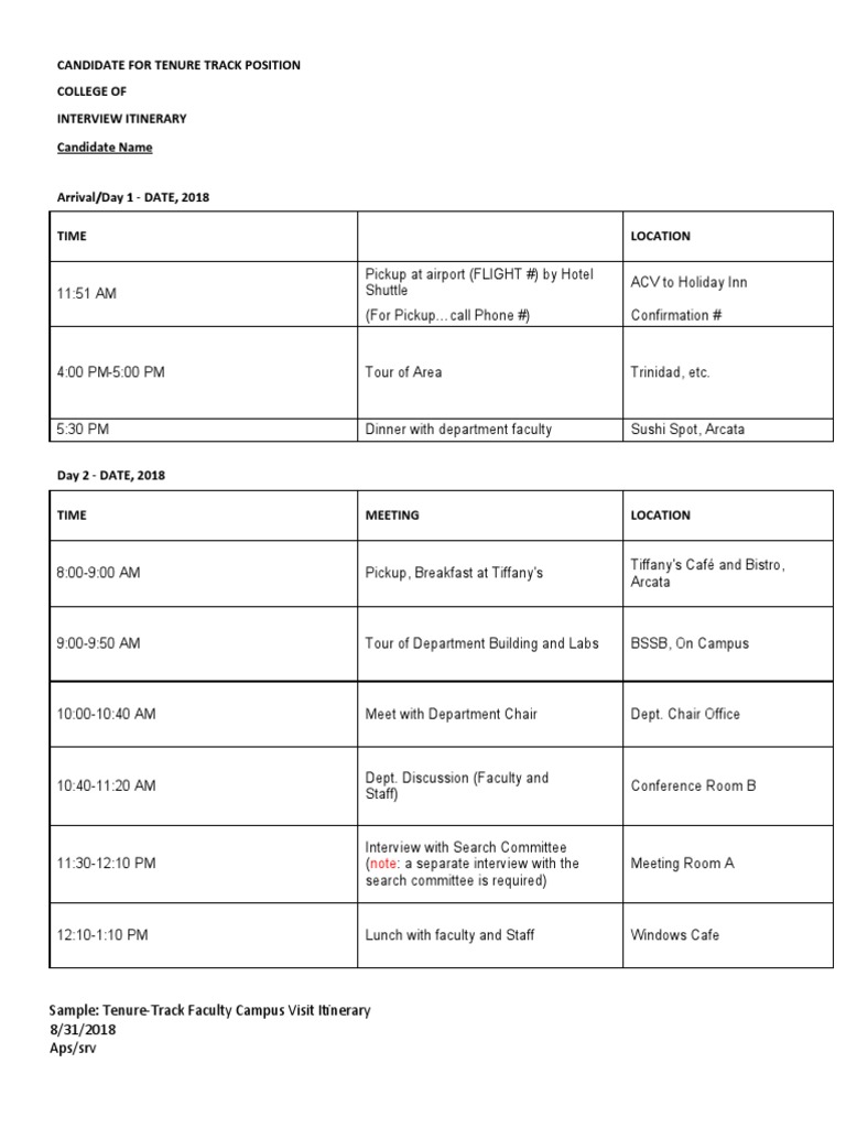 Candidate For Tenure Track Position College of Interview Itinerary ...