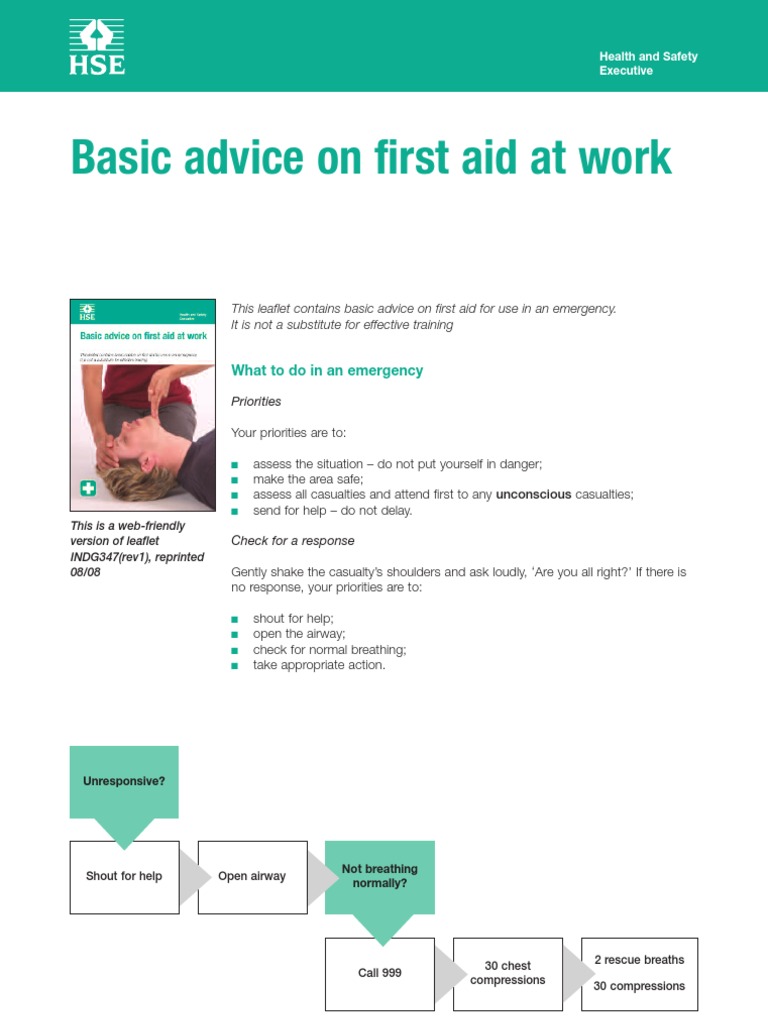 Indg347 HSE Basic Advice First Aid at Work | Cardiopulmonary ...