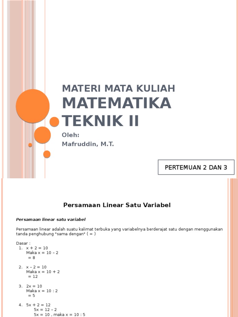 Materi MTK TEKNIK II 2020 PERT. 2 & 3 (SPL 1 & 2) | PDF | Metode ...