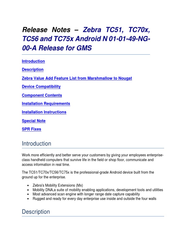 Zebra TC51, TC70x, TC56 and TC75x Android N 01-01-49-NG-00-A Release ...