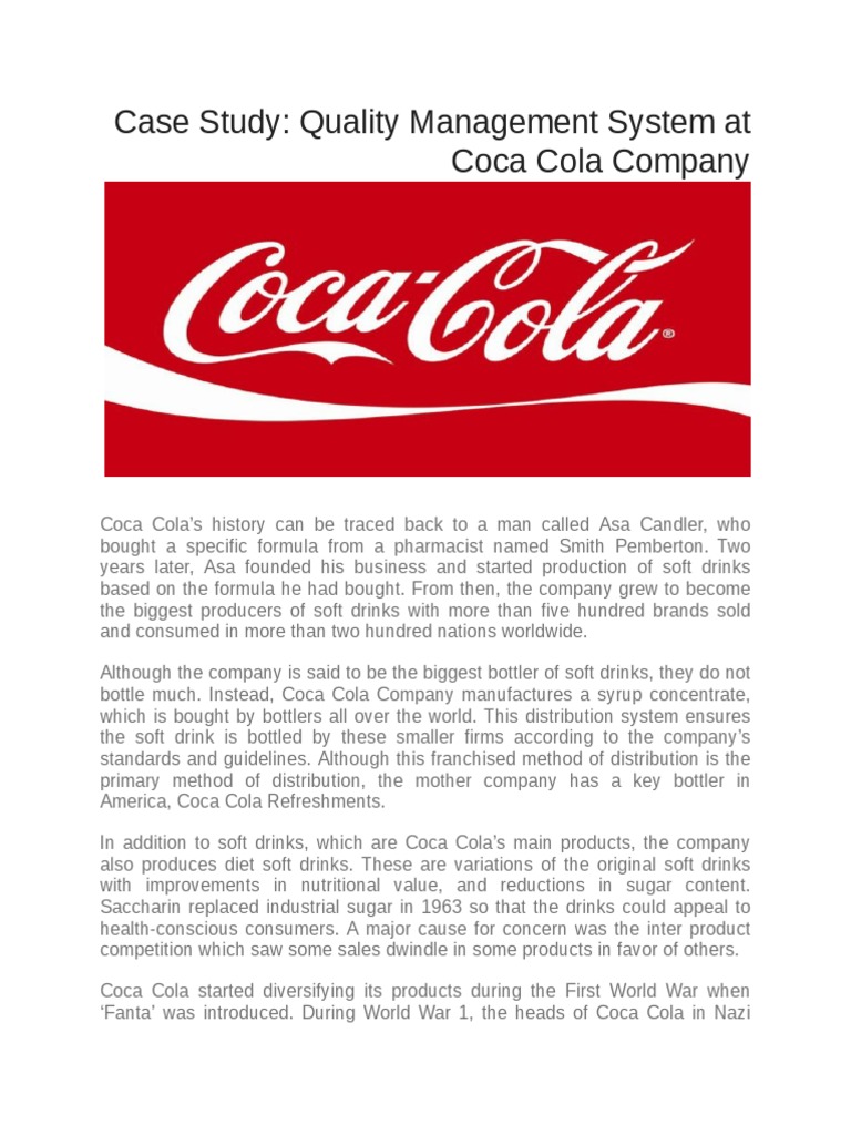 Case Study - Quality Management System at Coca Cola Company - Docx - 1538569969006 PDF ...