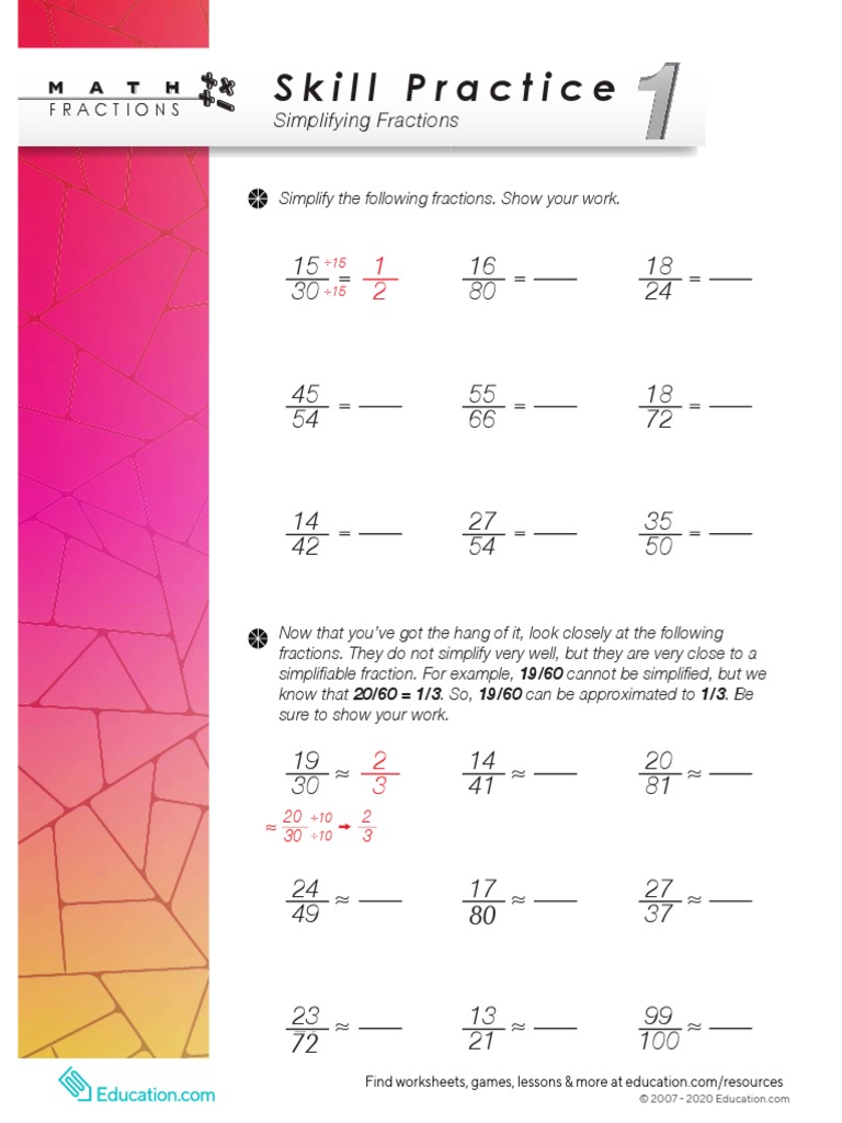 Skill Practice: Simplifying Fractions | PDF