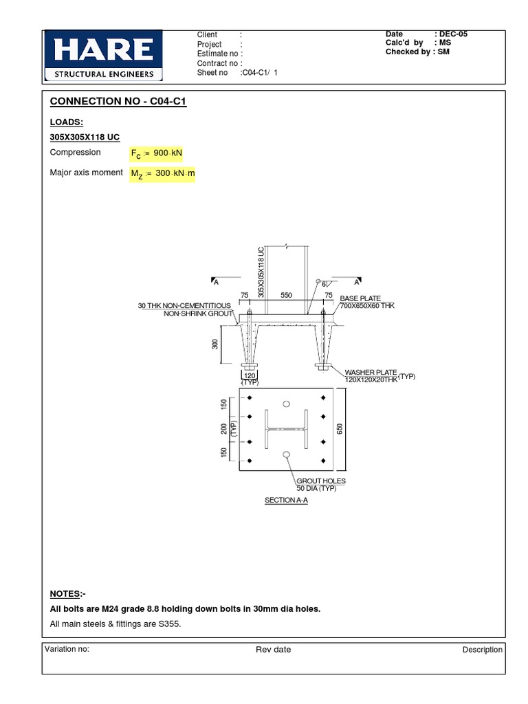 Connection No - C04-C1: Loads: 305X305X118 UC | PDF | Bending ...