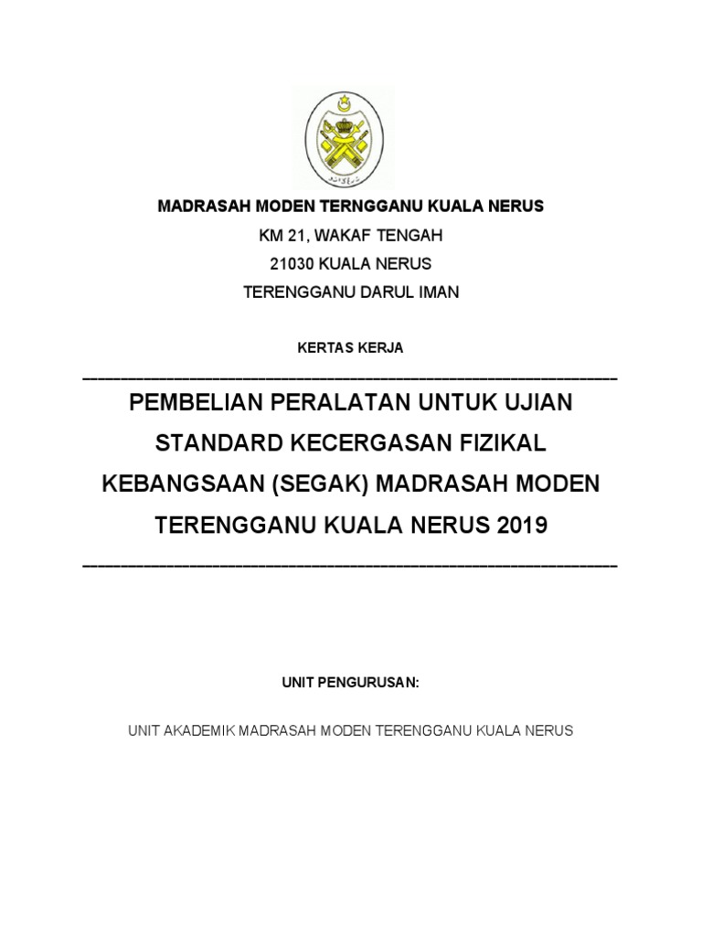 Kertas Kerja Pembelian Peralatan Ujian Segak | PDF
