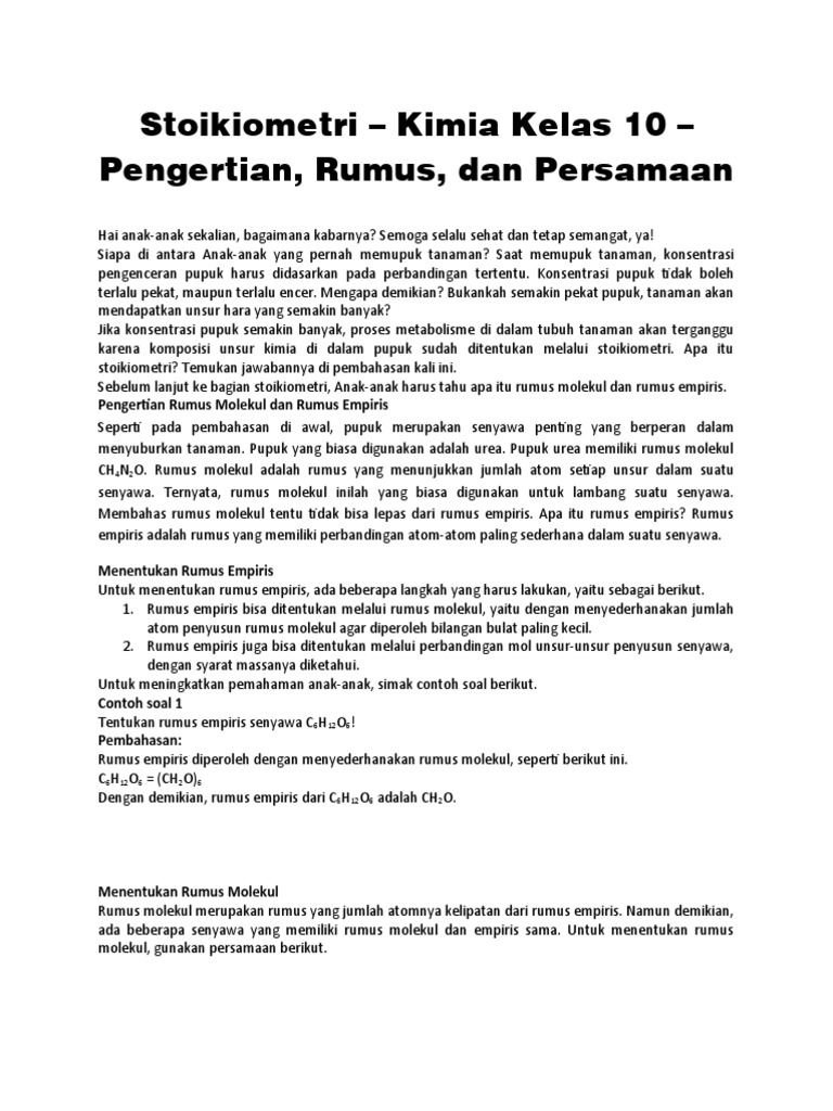 Stoikiometri: Rumus dan Contoh Soal | PDF | Sains & Matematika