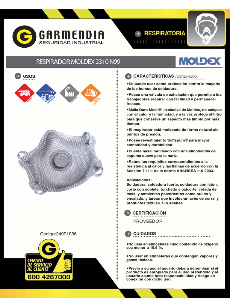 0802 - Respirador Moldex 2310 N99 | PDF | Soldadura | Construcción