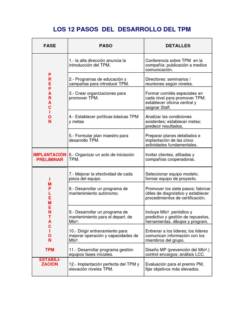 Los 12 Pasos Del Desarrollo Del TPM PDF | PDF | Science | Ciencia y ...