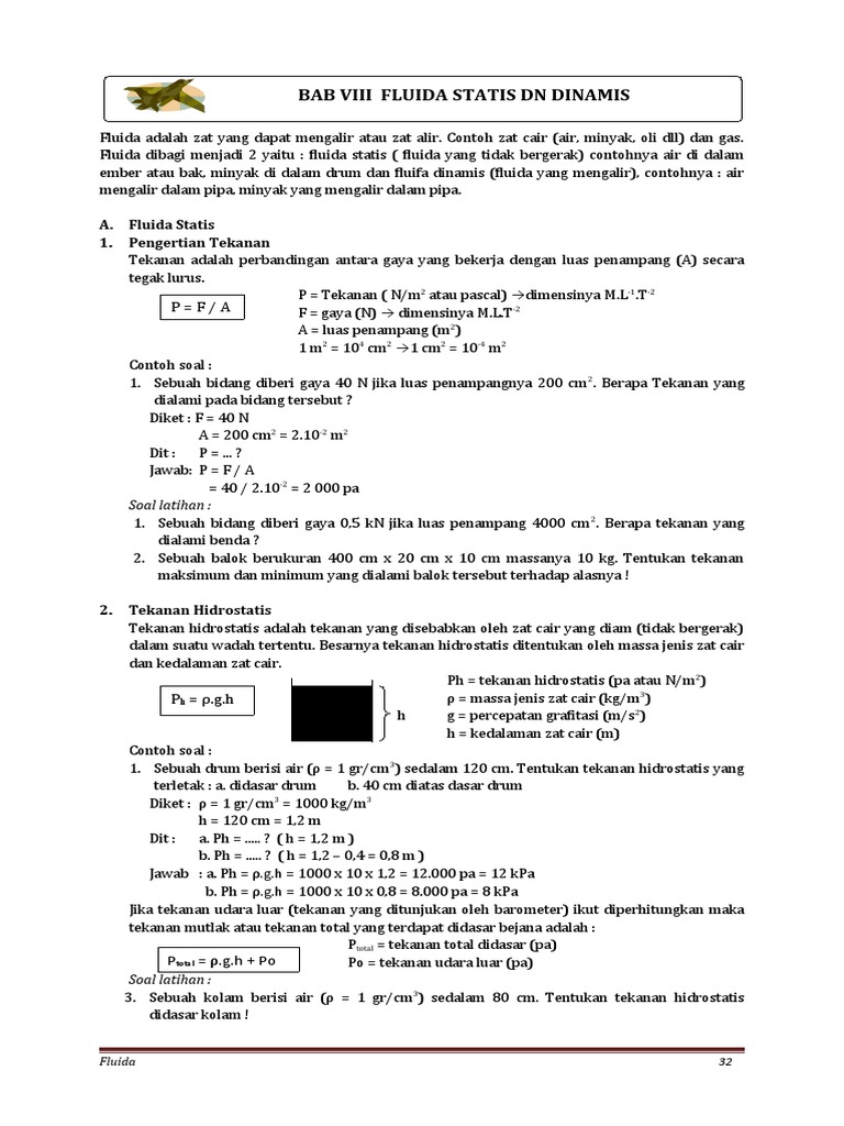BAB 8 Fluida Statis Dan Dinamis | PDF