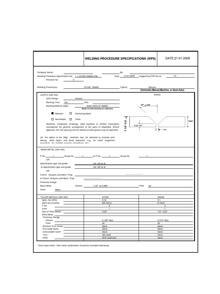 WPS GTAW-SMAW h1 | PDF | Welding | Construction