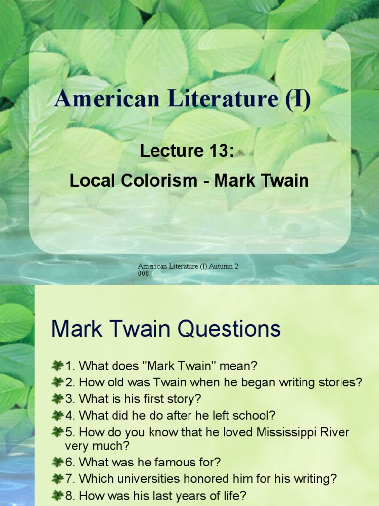 American Literature (I) : Local Colorism - Mark Twain | PDF | Mark Twain