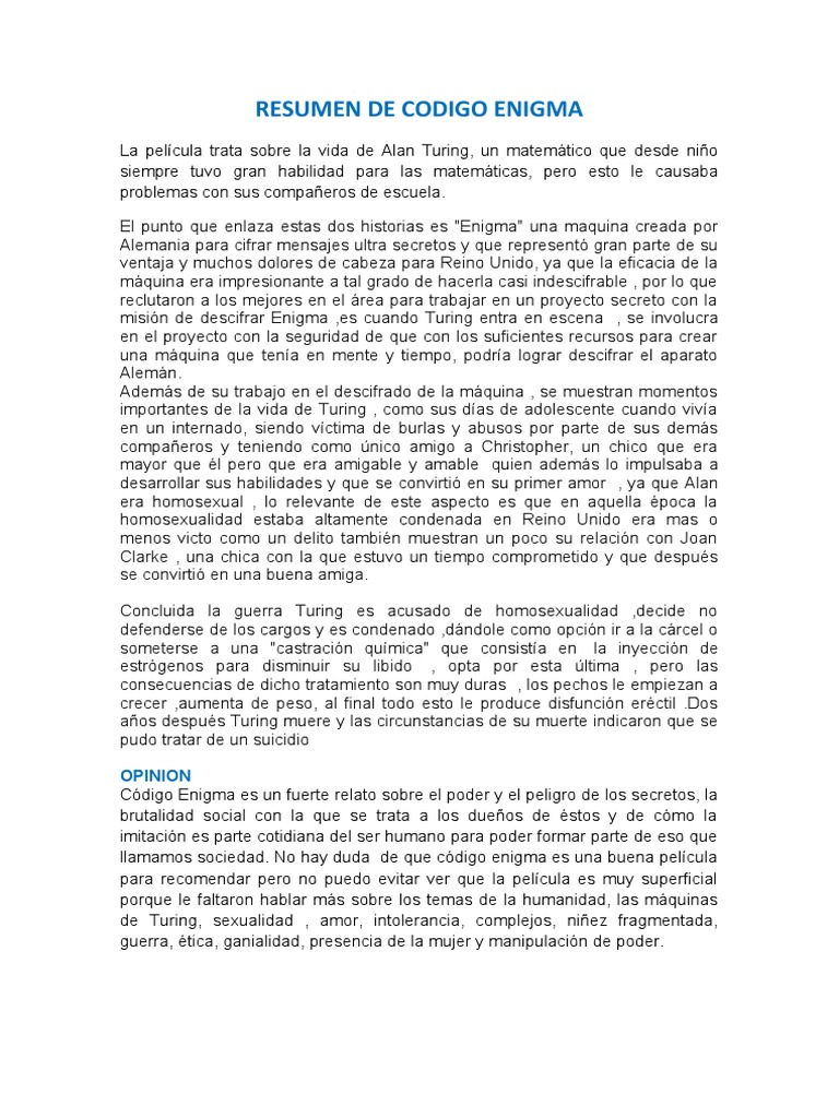 Resumen de Codigo Enigma | PDF | Alan Turing | Violencia