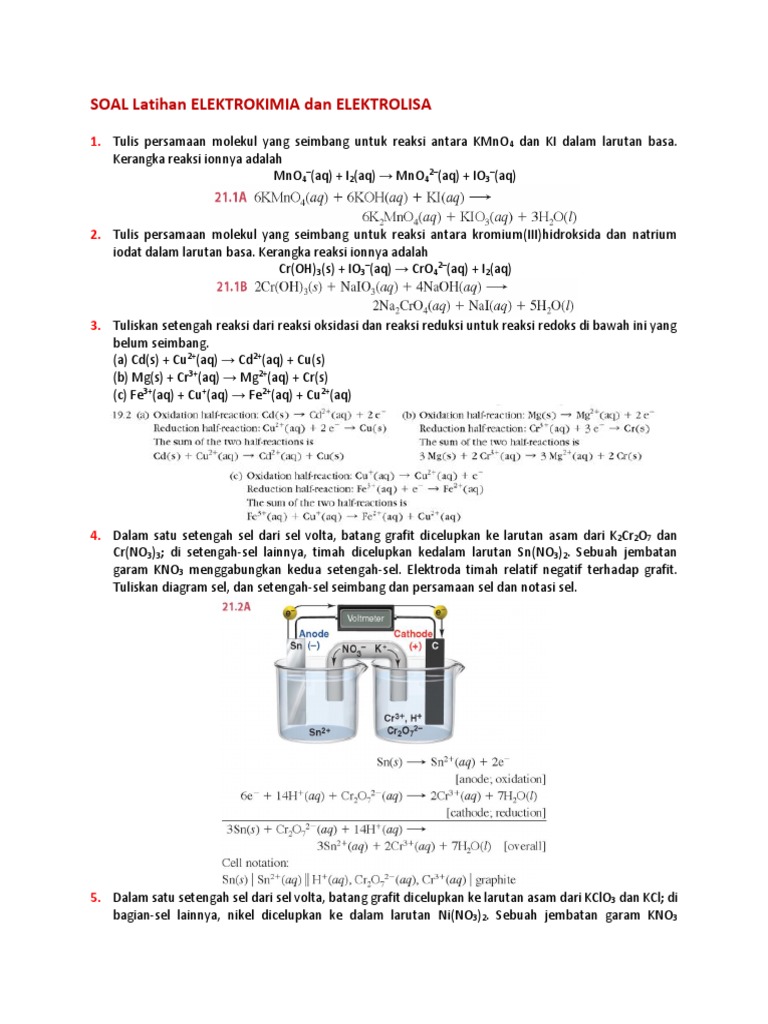 SOAL Latihan ELEKTROKIMIA Dan ELEKTROLISA Tutor | PDF | Sains & Matematika