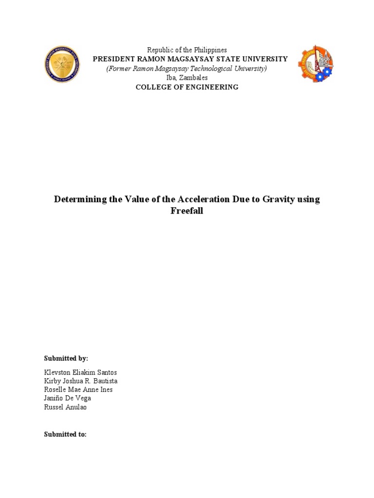 Determining The Value of The Acceleration Due To Gravity Using Freefall | PDF | Gravity ...