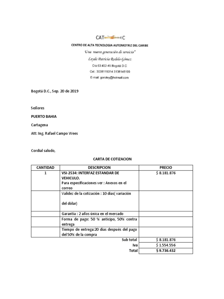 Cotización VSI-2534 Interfaz Vehicular | PDF | Coche | Fabricante ...