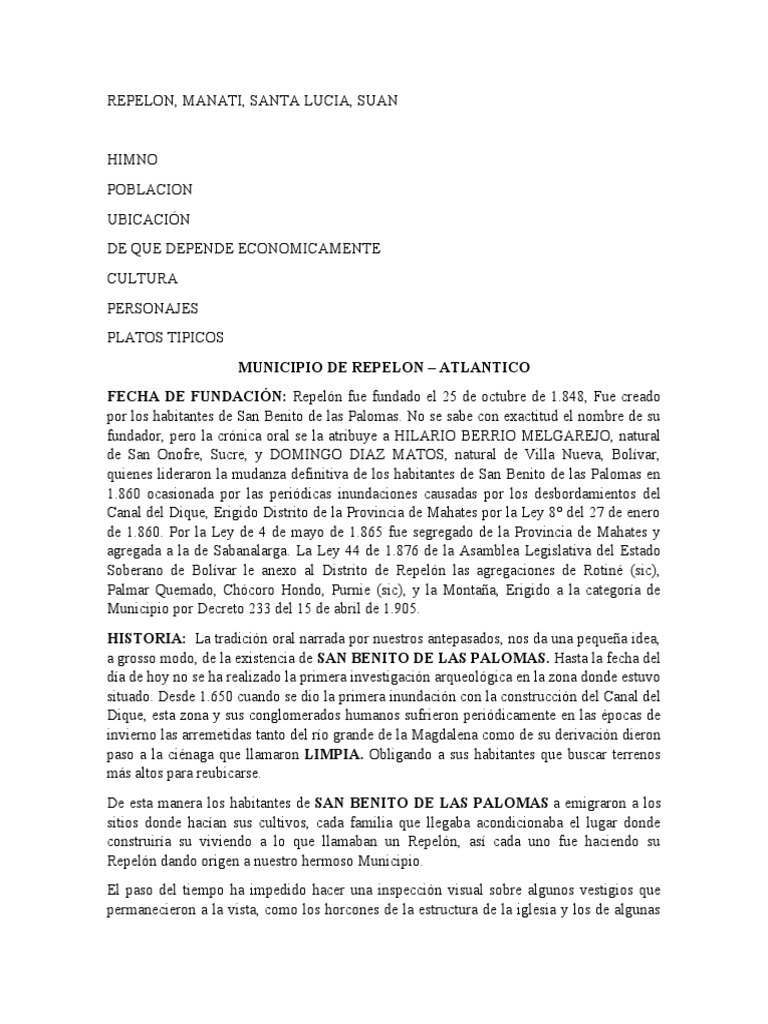 Historia y Símbolos de Repelón Atlántico | PDF | Agricultura | Naturaleza