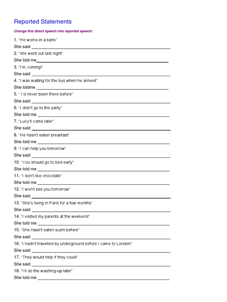 Reported Statements: Change This Direct Speech Into Reported Speech | PDF