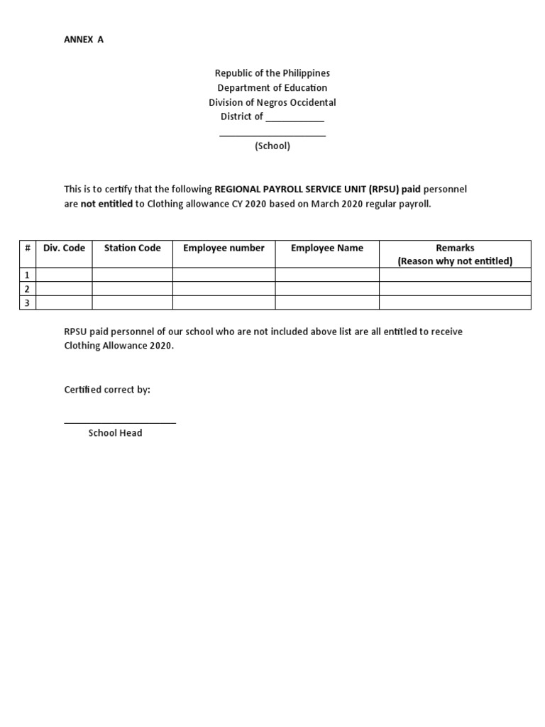 Annex A: # Div. Code Station Code Employee Number Employee Name Remarks ...