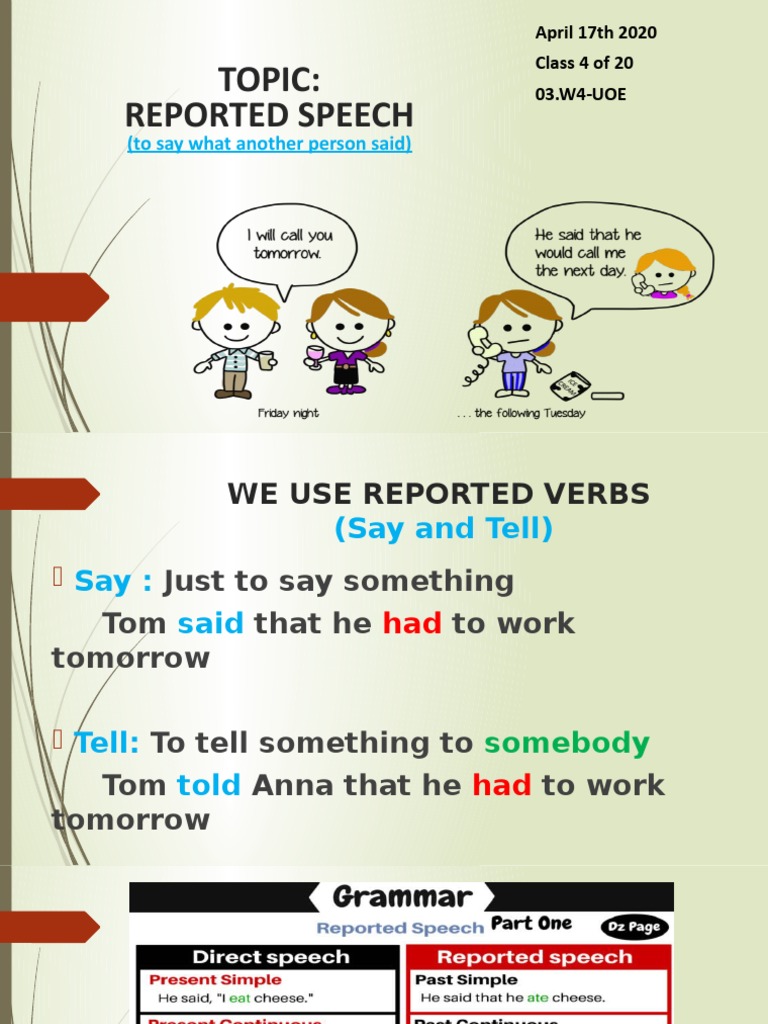 Topic: Reported Speech: (To Say What Another Person Said) | PDF