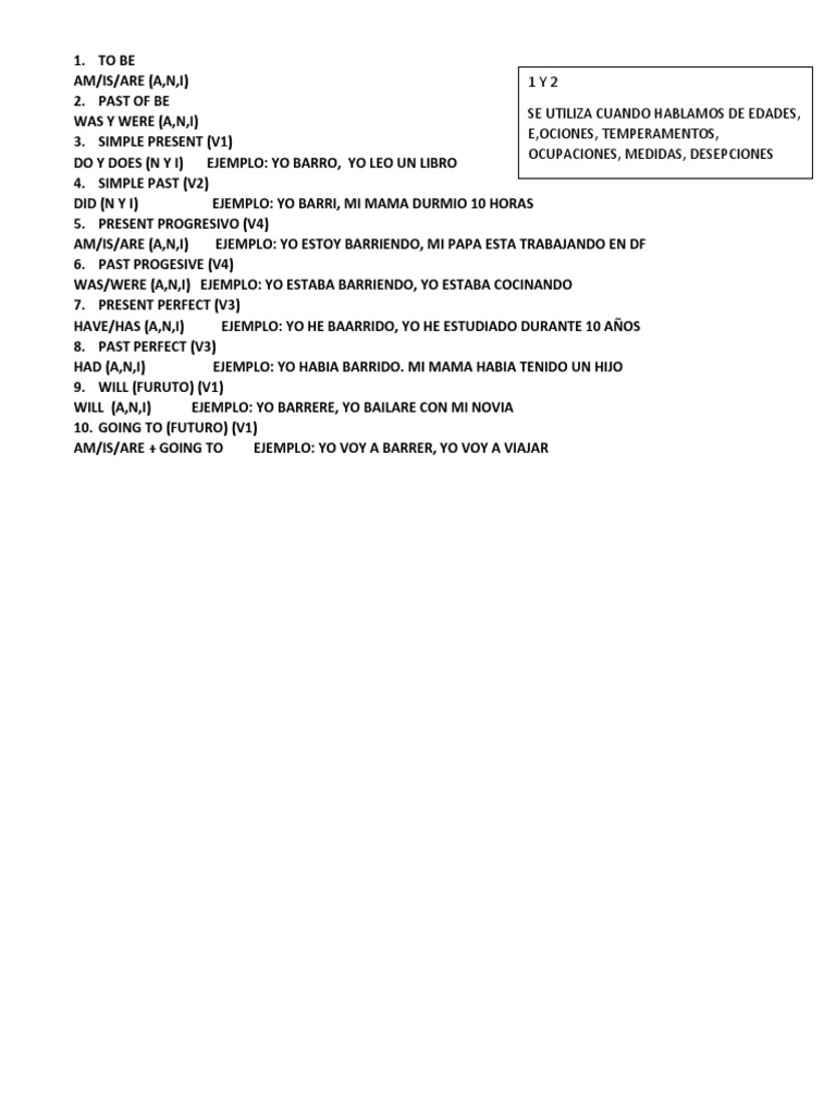 1 Y 2 Se Utiliza Cuando Hablamos de Edades, E, Ociones, Temperamentos, Ocupaciones, Medidas ...