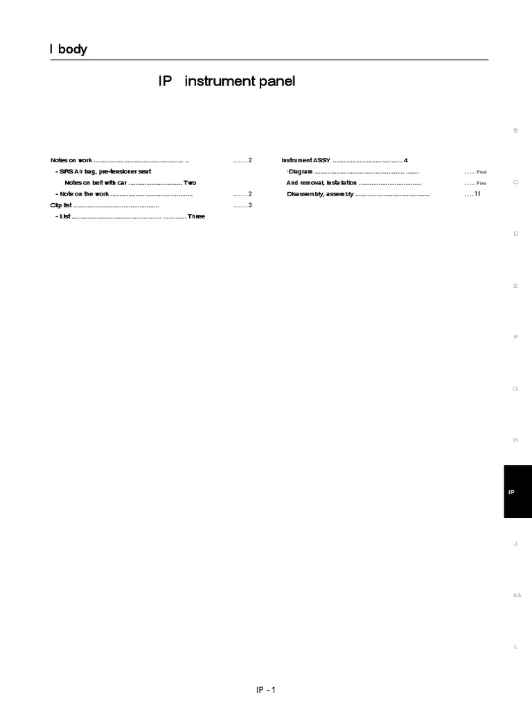 IP Instrument Panel IP Instrument Panel: I Body I Body | PDF | Airbag ...