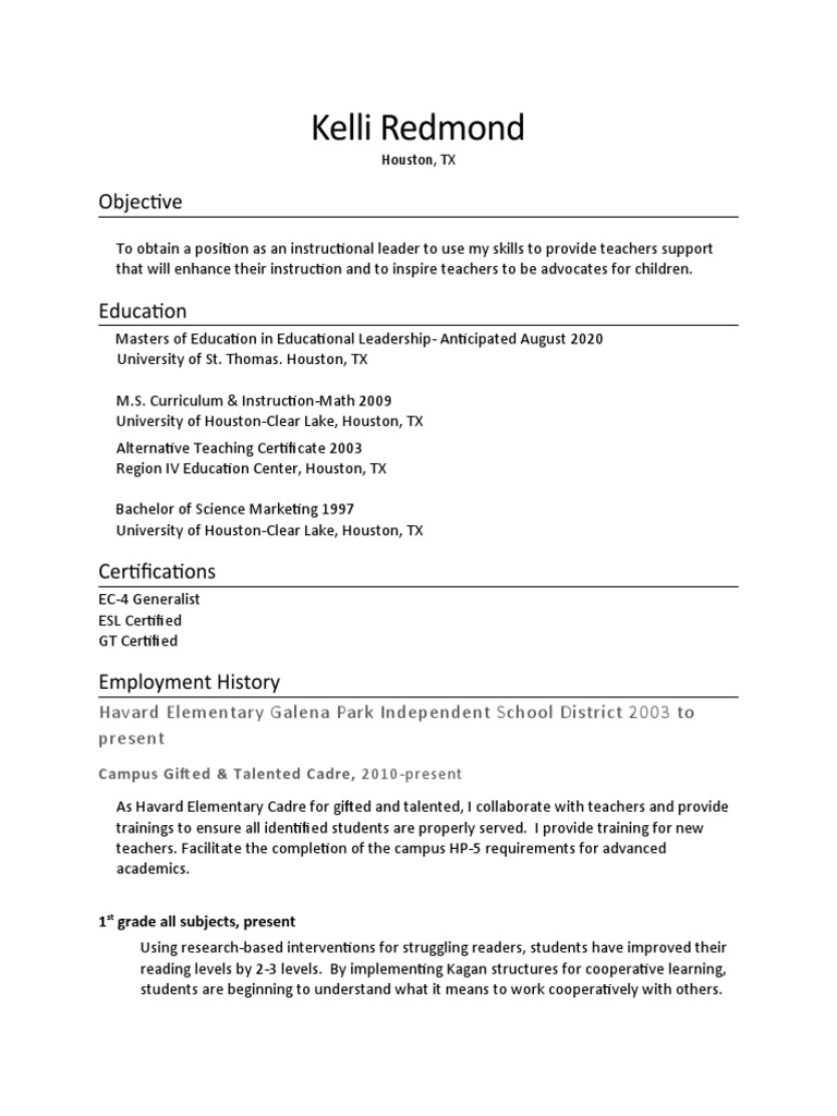 Resume Redmond | PDF | Teachers | Behavior Modification