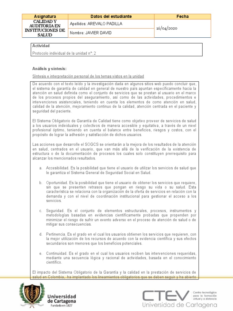 Plantilla Protocolo Individual Calidad y Auditoria | Descargar gratis PDF | Calidad (comercial ...