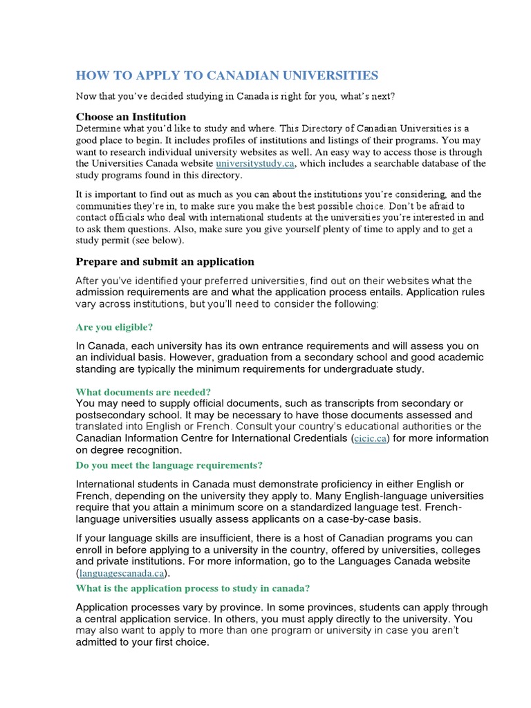 Applying to Canadian Universities Guide | PDF | University And College ...