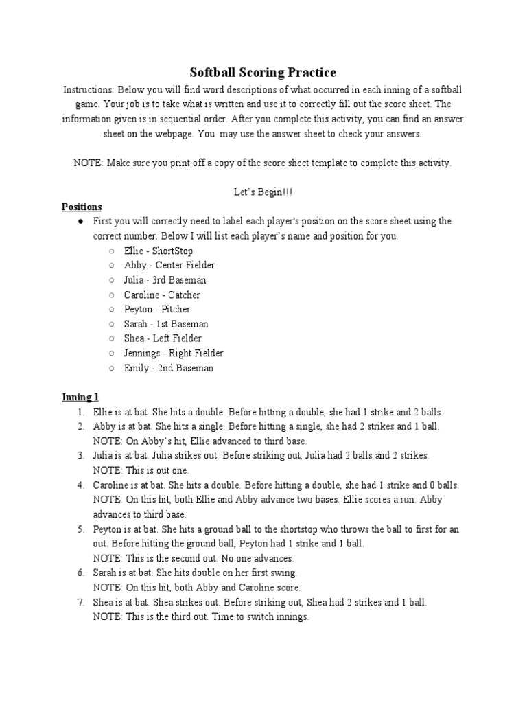 Softball Practice Example | PDF | Softball | Positions (Team Sports)