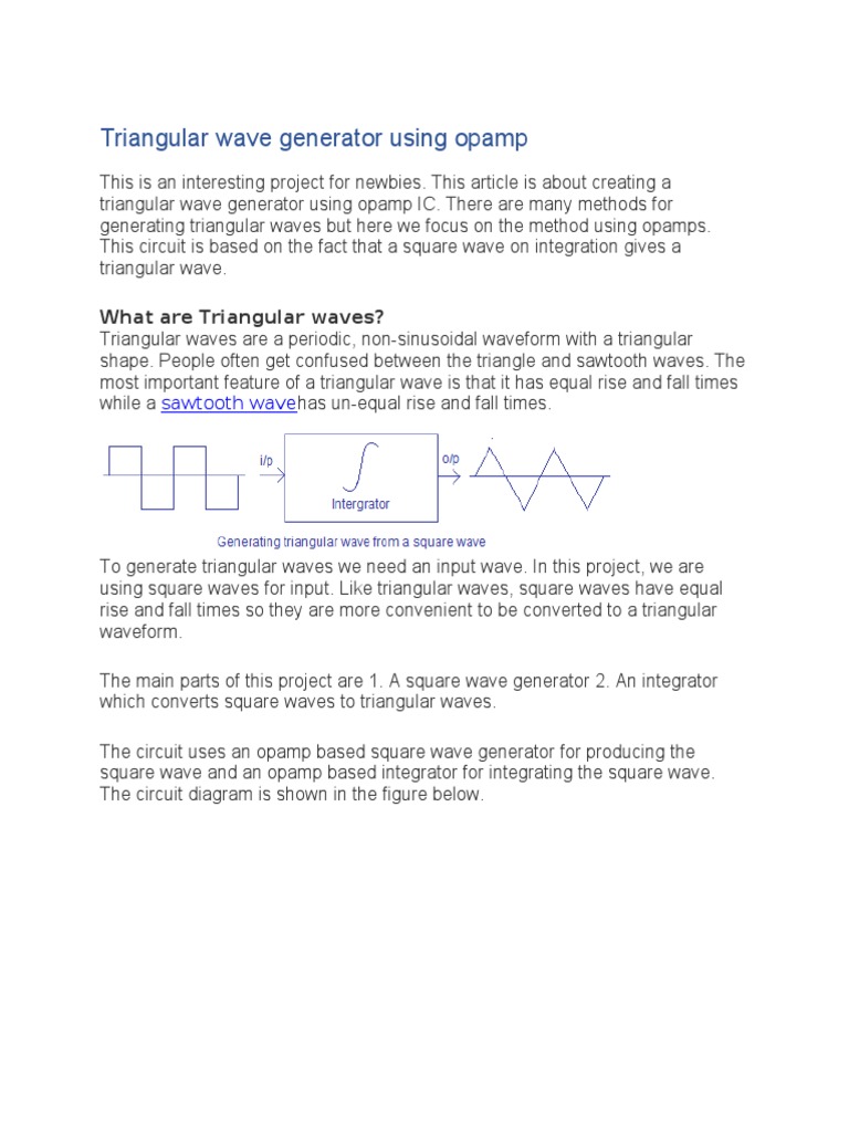 Triangular Wave Generator Using Opamp: What Are Triangular Waves? | PDF | Operational Amplifier ...