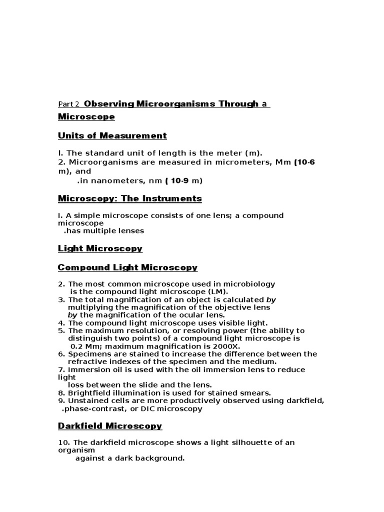 Observing Microorganisms Through A Microscope Units of Measurement | PDF | Microscope | Staining