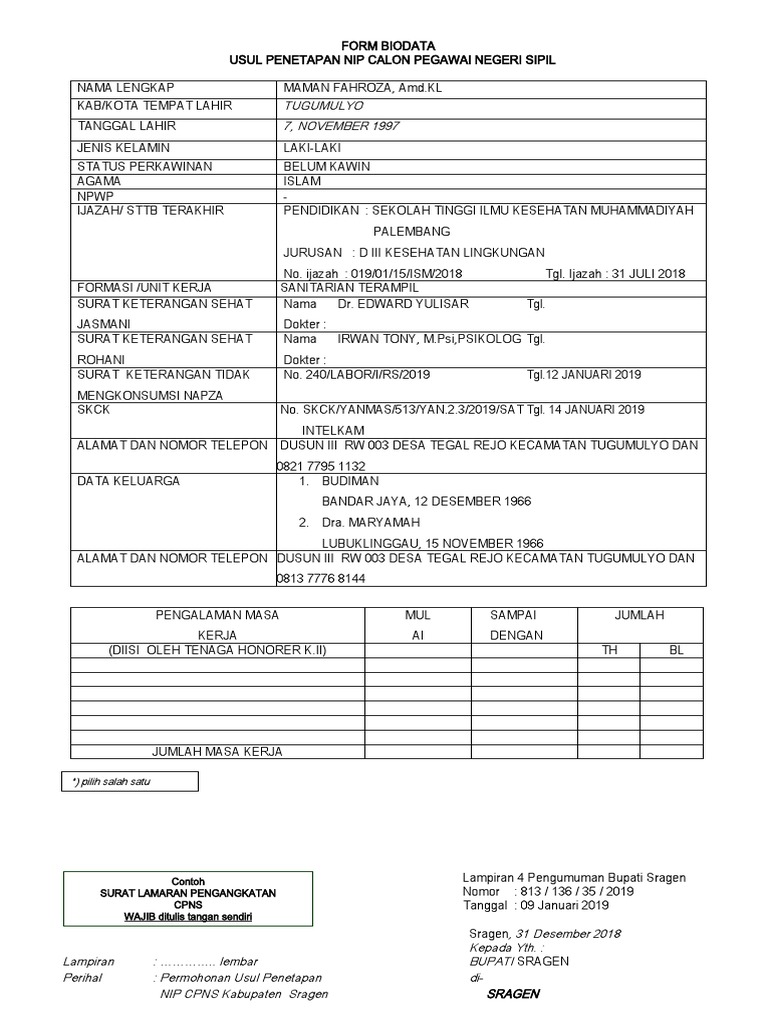 Surat Pengajuan Nip | PDF