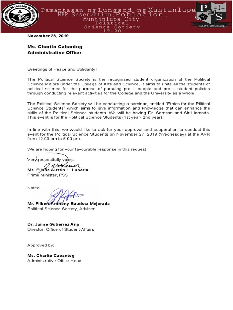 Seminar Permit Lettter (University) | PDF | Science | Science (General)