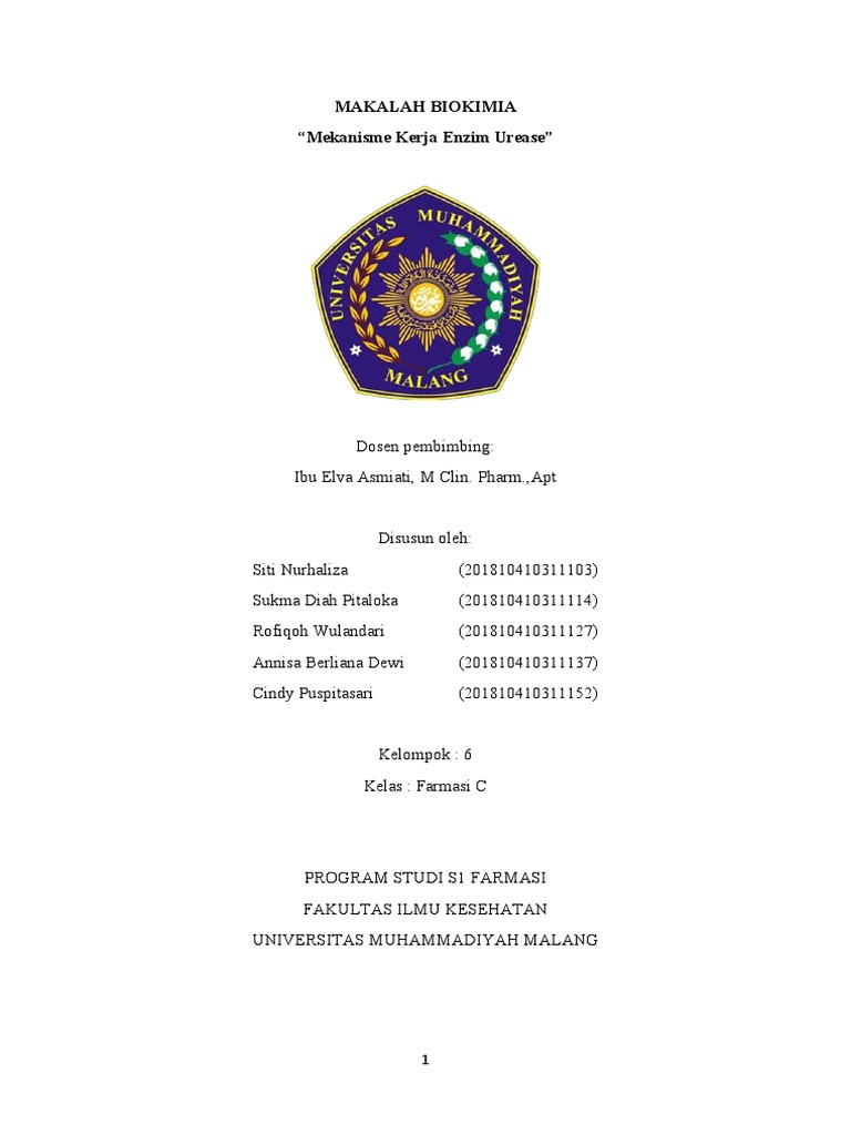 BIOKIMIA "Mekanisme Kerja Enzim Urease" | PDF