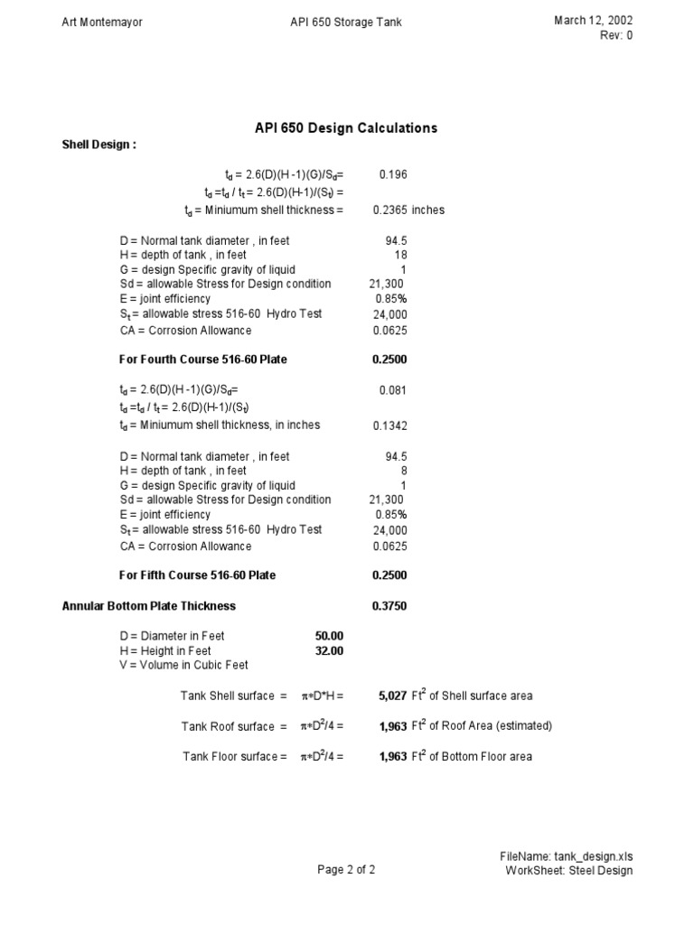 API 650 Design Calculations: D D D D T T | PDF | Building Engineering ...