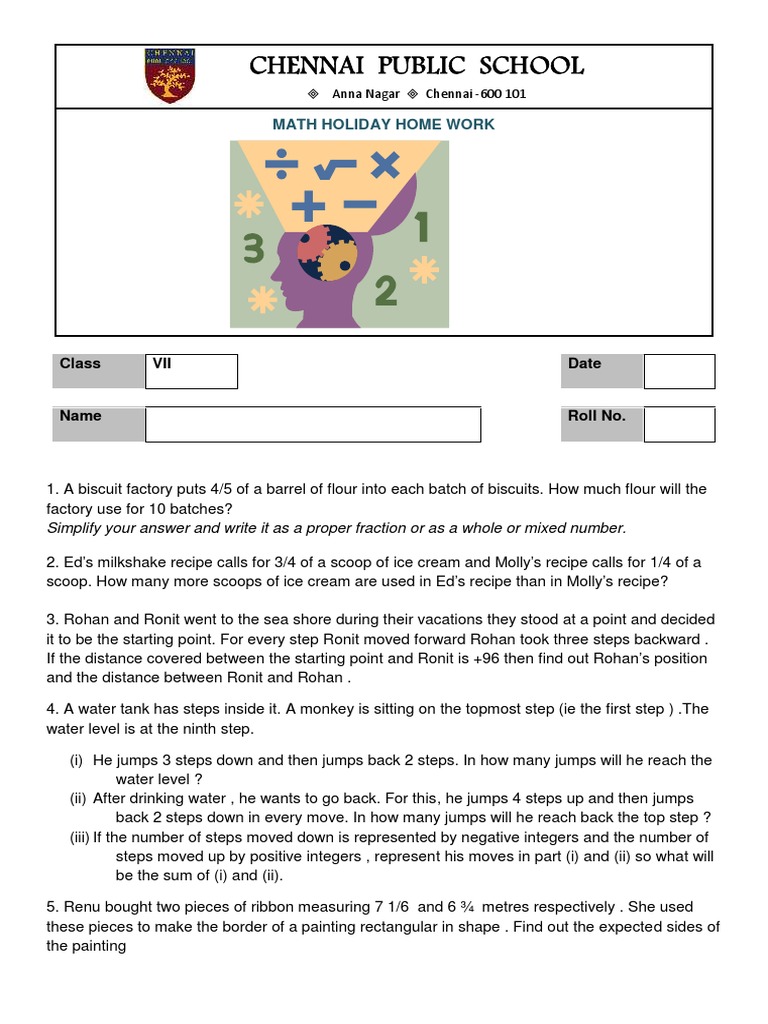 Chennai Public School Math Homework | PDF | Numbers | Teaching Mathematics