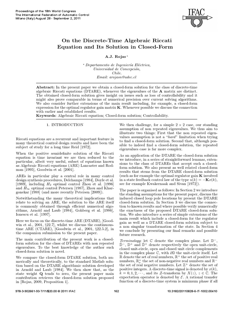 On The Discrete-Time Algebraic Riccati Equation and Its Solution in ...