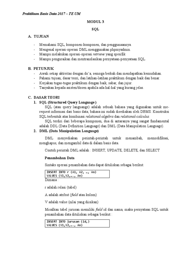Modul 3 SQL - UPDATED PDF | PDF
